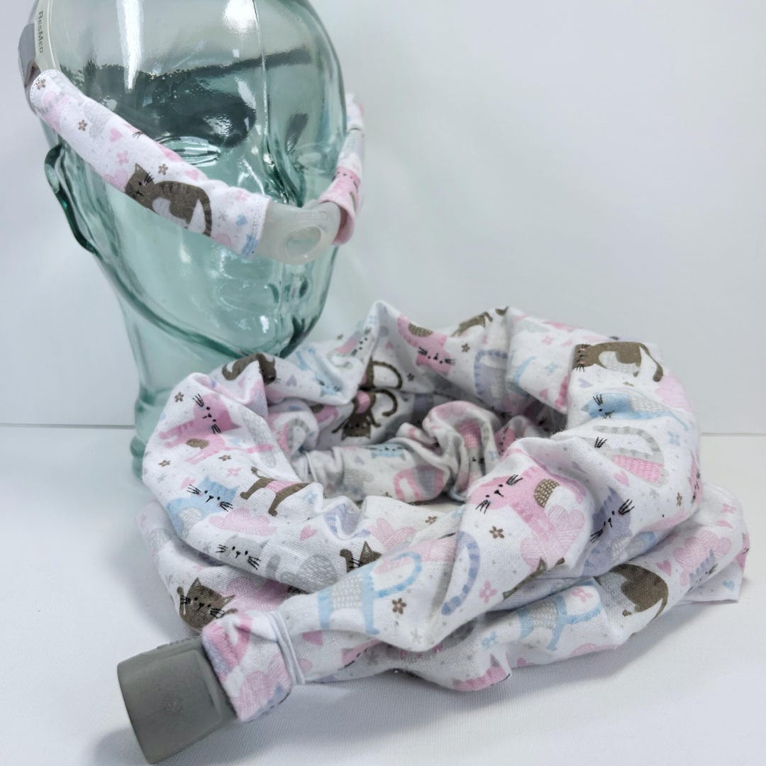 Pastel Cats and Hearts, CPAP Hose and Cheek Strap Cover, Insulating ...