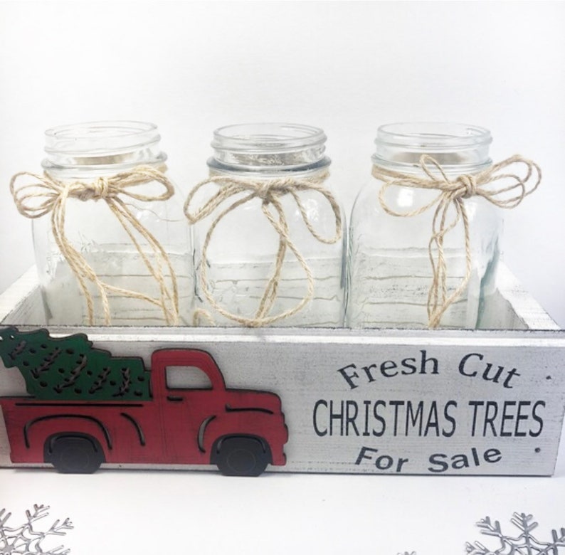 Vintage Red Truck Tree Box, Merry Mail Crate, Wood Christmas Card ...