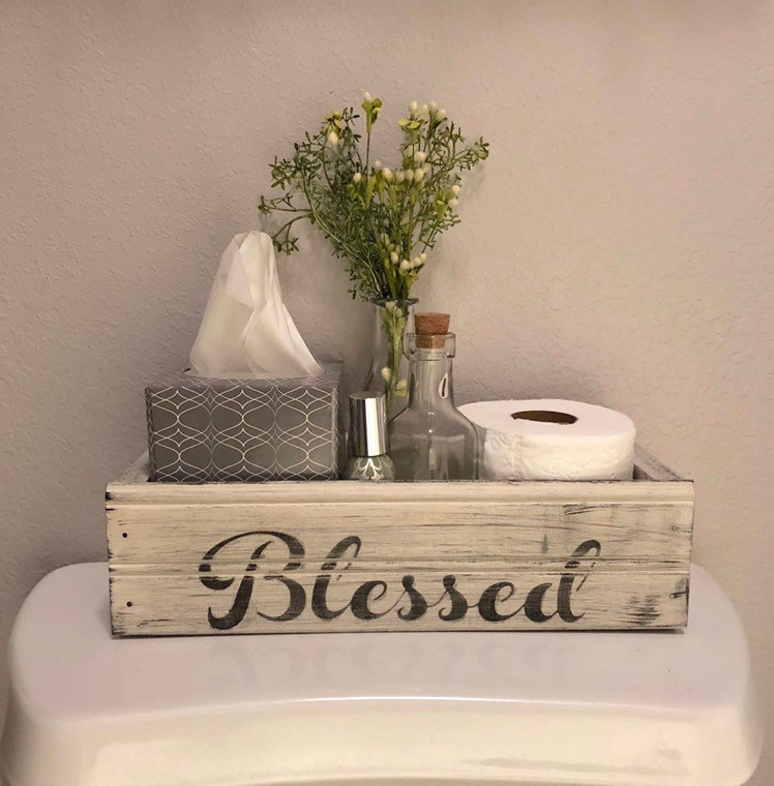 Blessed, Modern Farmhouse Style Distressed Wood Box, Table Centerpiece ...