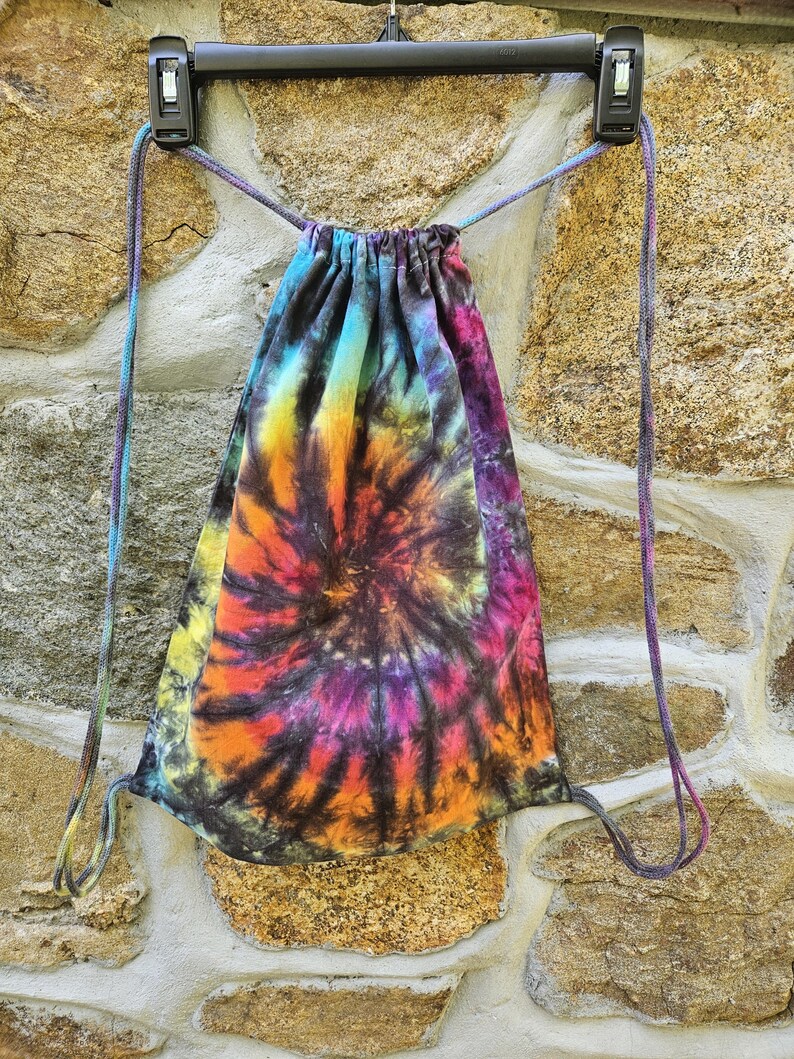 Hand Tie Dyed Rainbow Spiral Drawstring Backpack Bag - Etsy