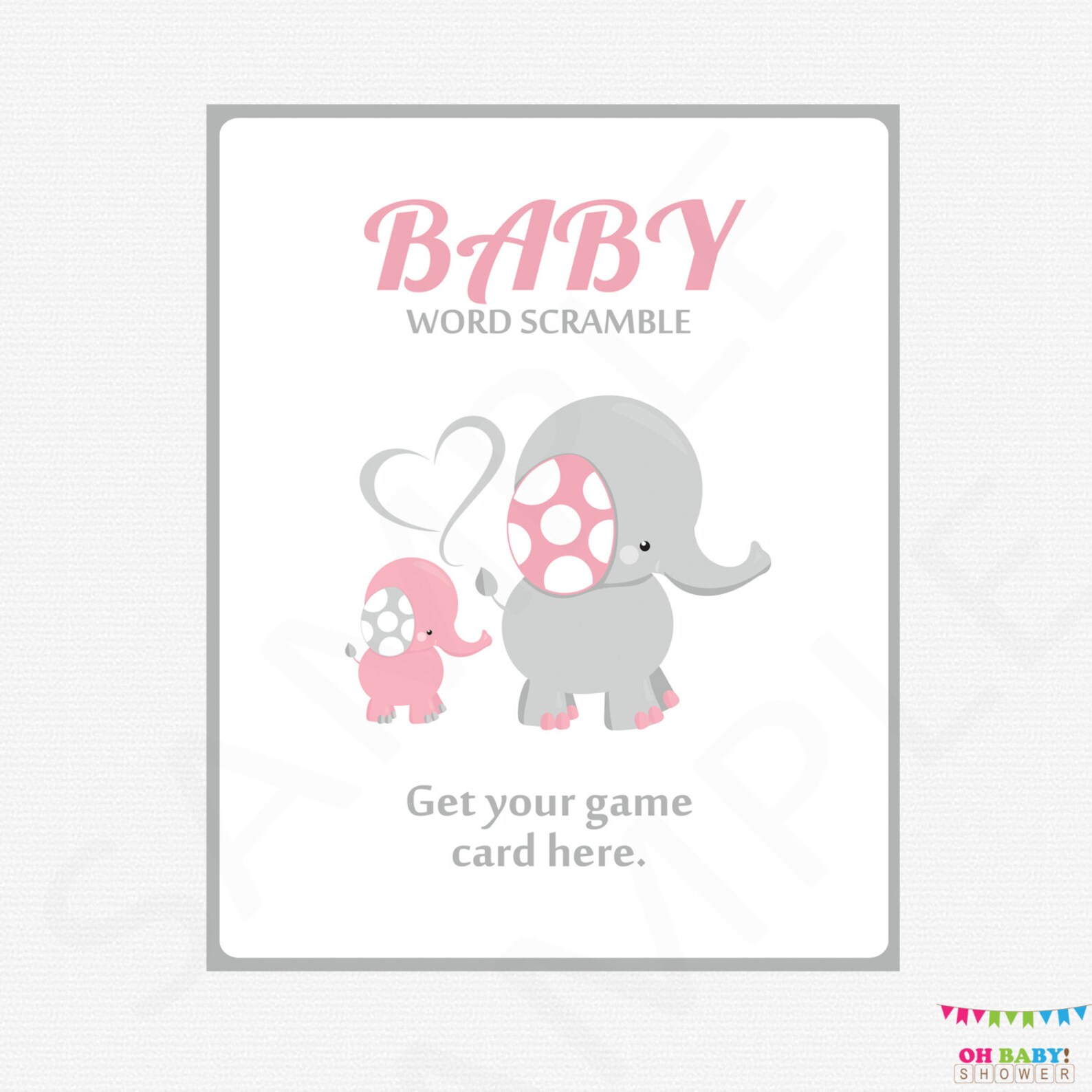 Elephant Baby Shower Games Pink and Gray Baby Word Scramble - Etsy