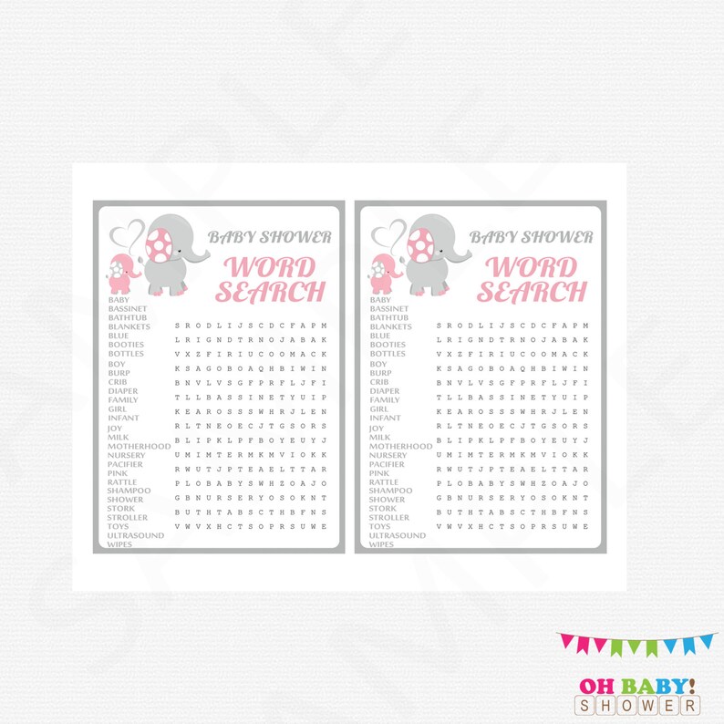 Pink Gray Elephant Baby Shower Games Pink Elephant Baby | Etsy