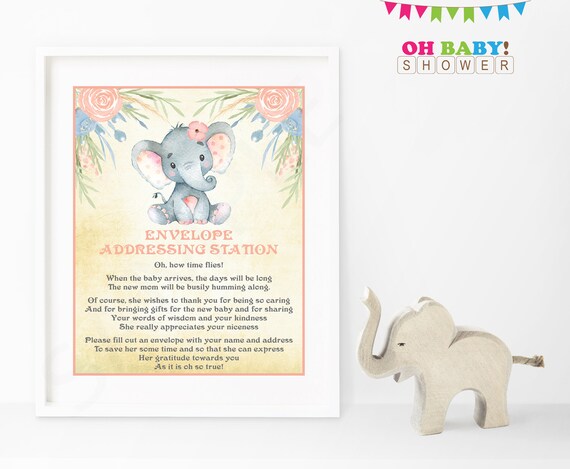 Elephant Baby Shower Sign Envelope Addressing Station Little | Etsy