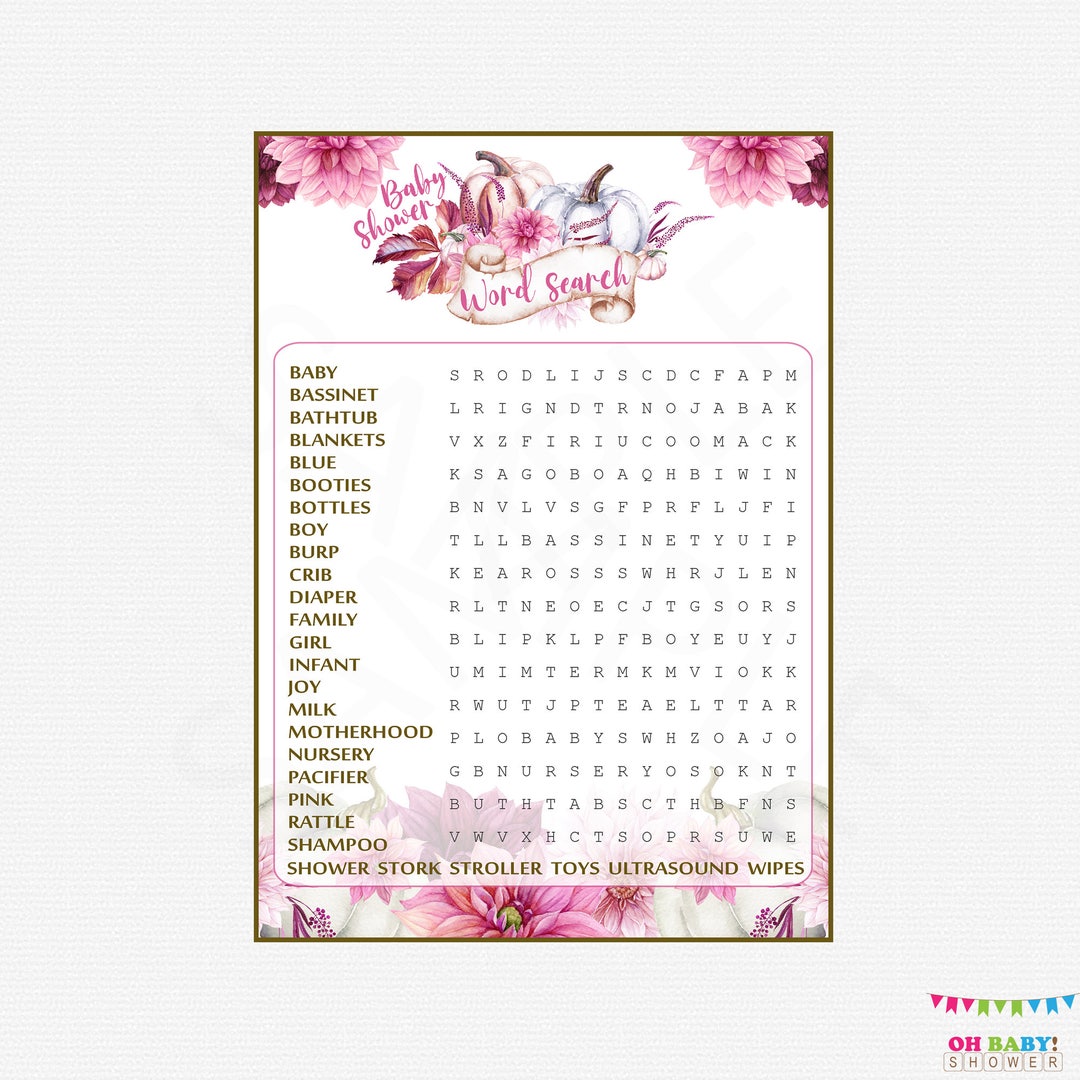 Baby Shower Word Search Girl Pumpkin Baby Shower Fall Floral - Etsy