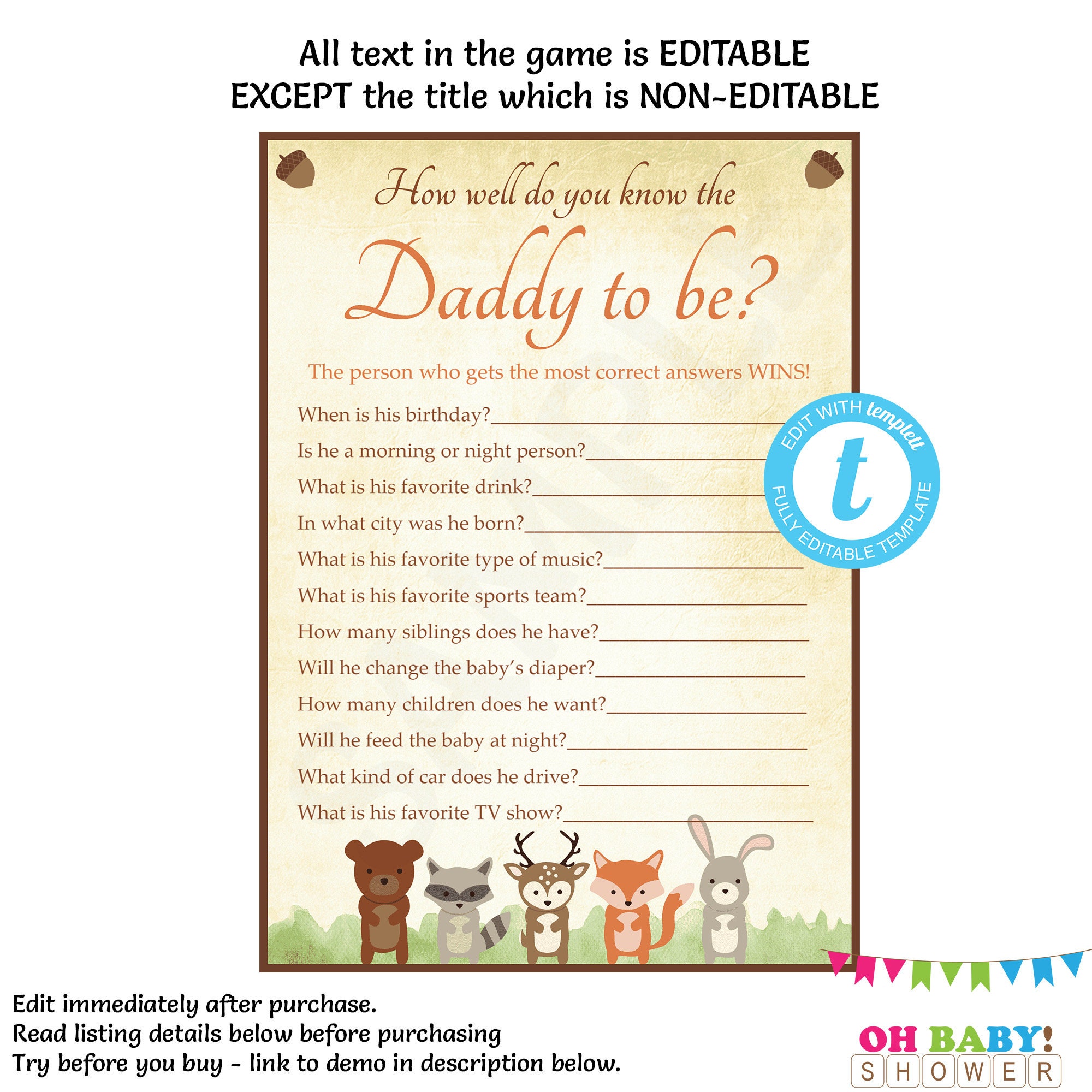 Templett Baby Shower Template How Well Do You Know the DADDY - Etsy Canada
