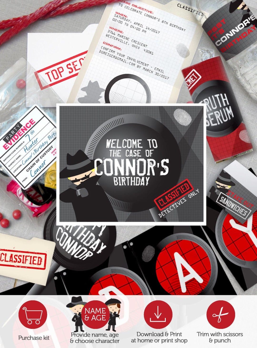 Boys Party Decorations for Detective, Private Eye, Private Investigator ...