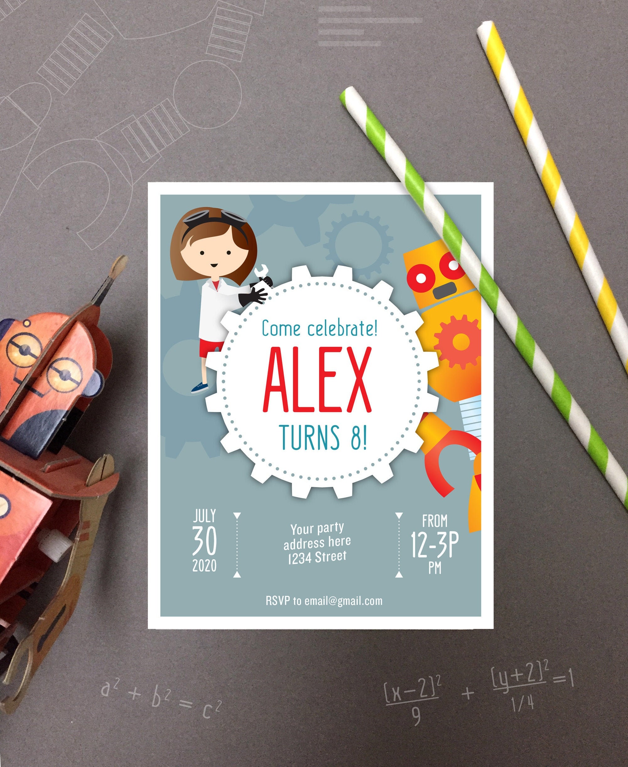 Boy's Robot Birthday Party Invitations, Rob the Robot, Science Party ...