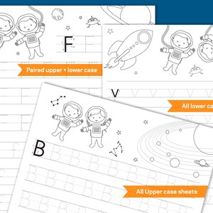 Rocket, Space, Astronaut, Solar System Tracing Alphabet Worksheets ...
