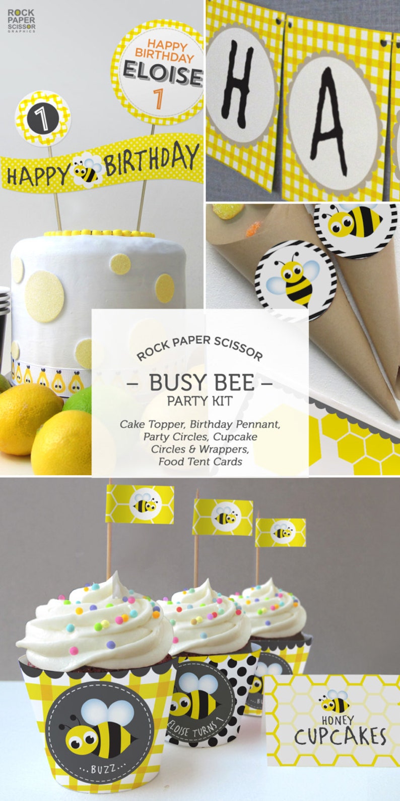 Kid's Birthday Decor, Bumble Bee, Busy Bee, Honey Bee, Maya the Bee ...