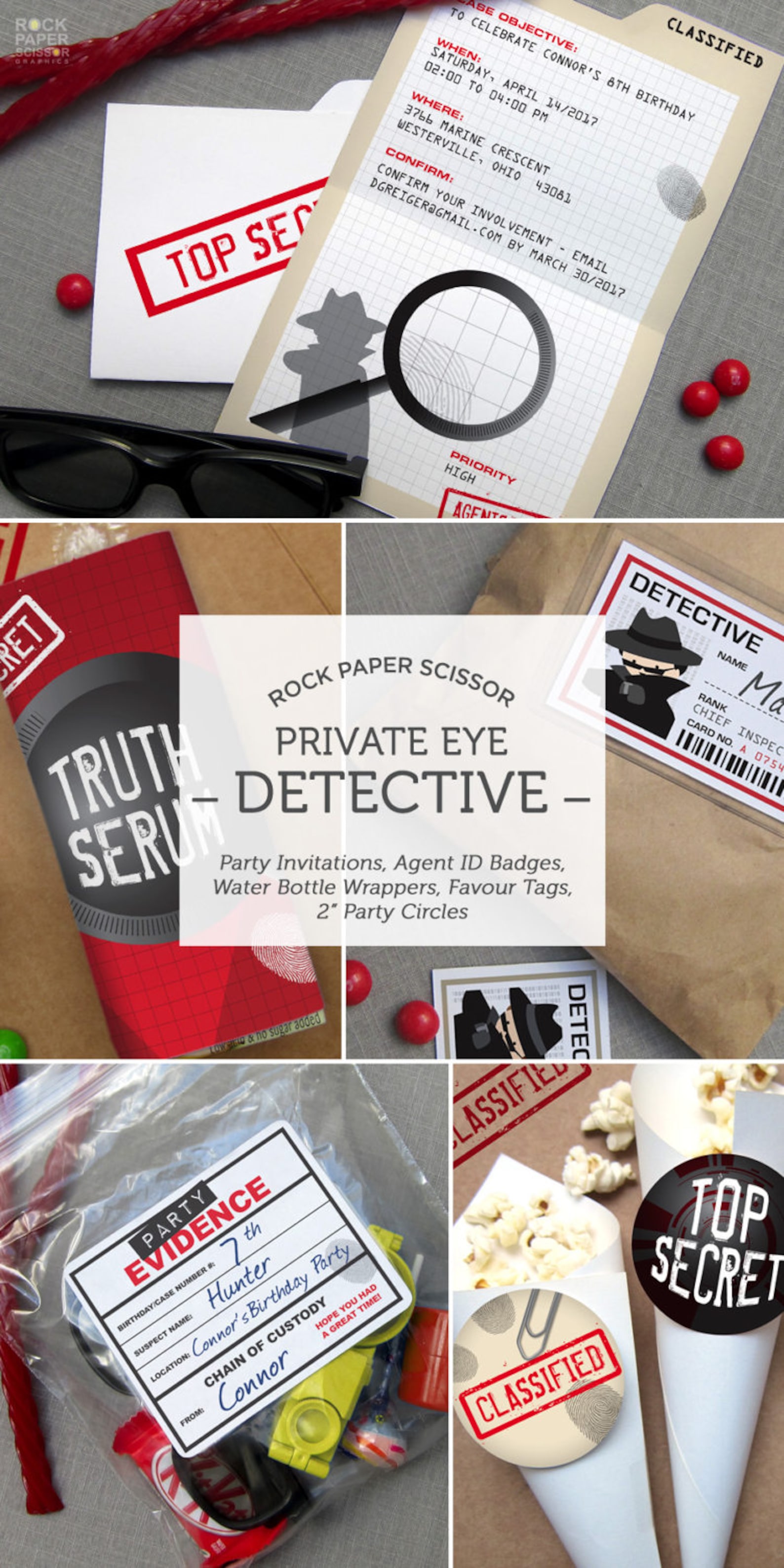 Boys Party Decorations for Detective, Private Eye, Private Investigator ...