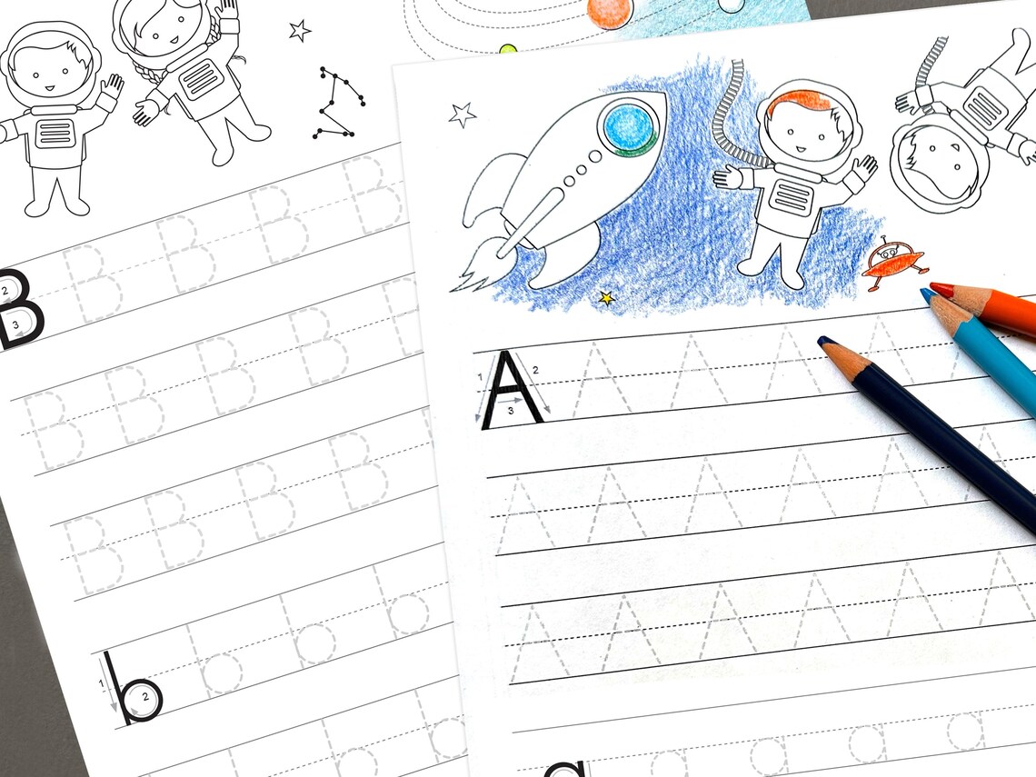 Rocket, Space, Astronaut, Solar System Tracing Alphabet Worksheets ...