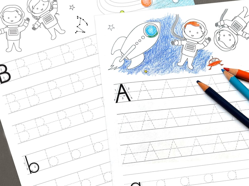 Rocket, Space, Astronaut, Solar System Tracing Alphabet Worksheets ...