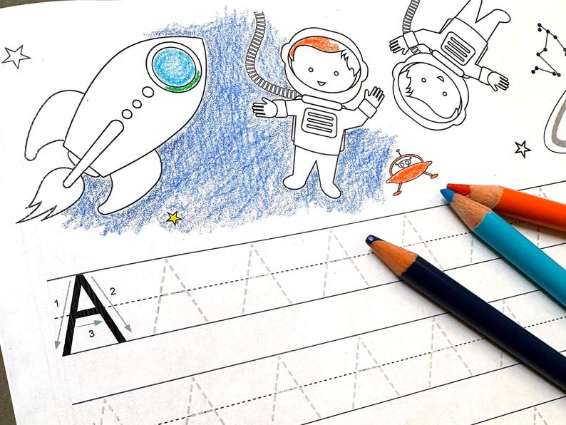 Rocket, Space, Astronaut, Solar System Tracing Alphabet Worksheets ...
