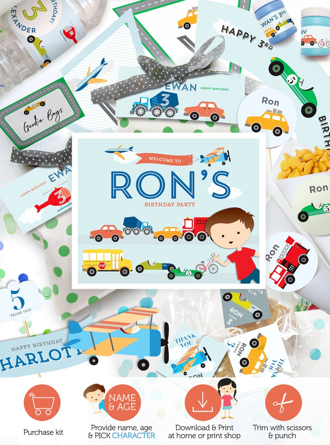 Cutest Kid's Transportation, Planes, Trains & Automobiles Birthday ...