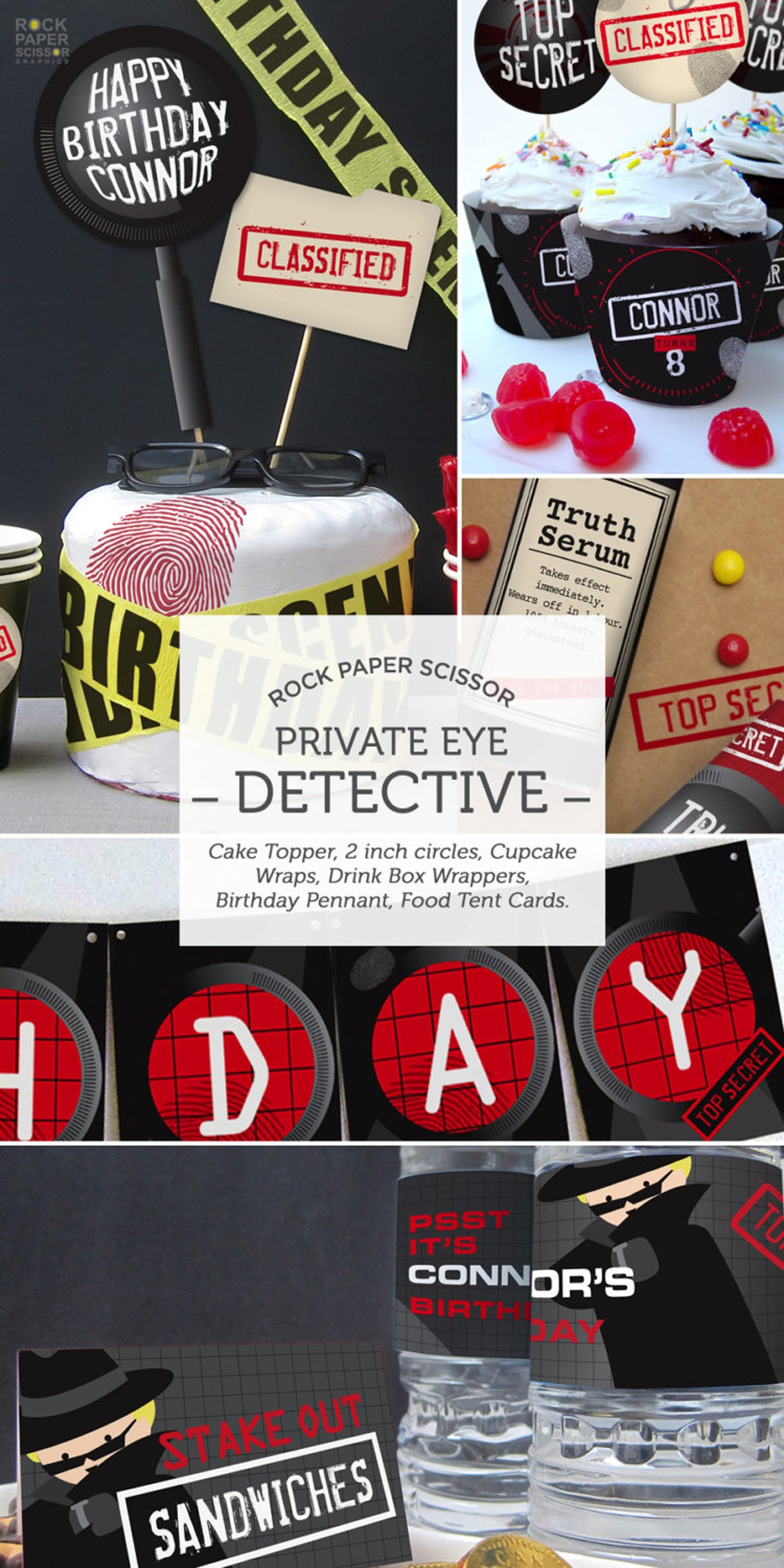 Boys Party Decorations for Detective, Private Eye, Private Investigator ...