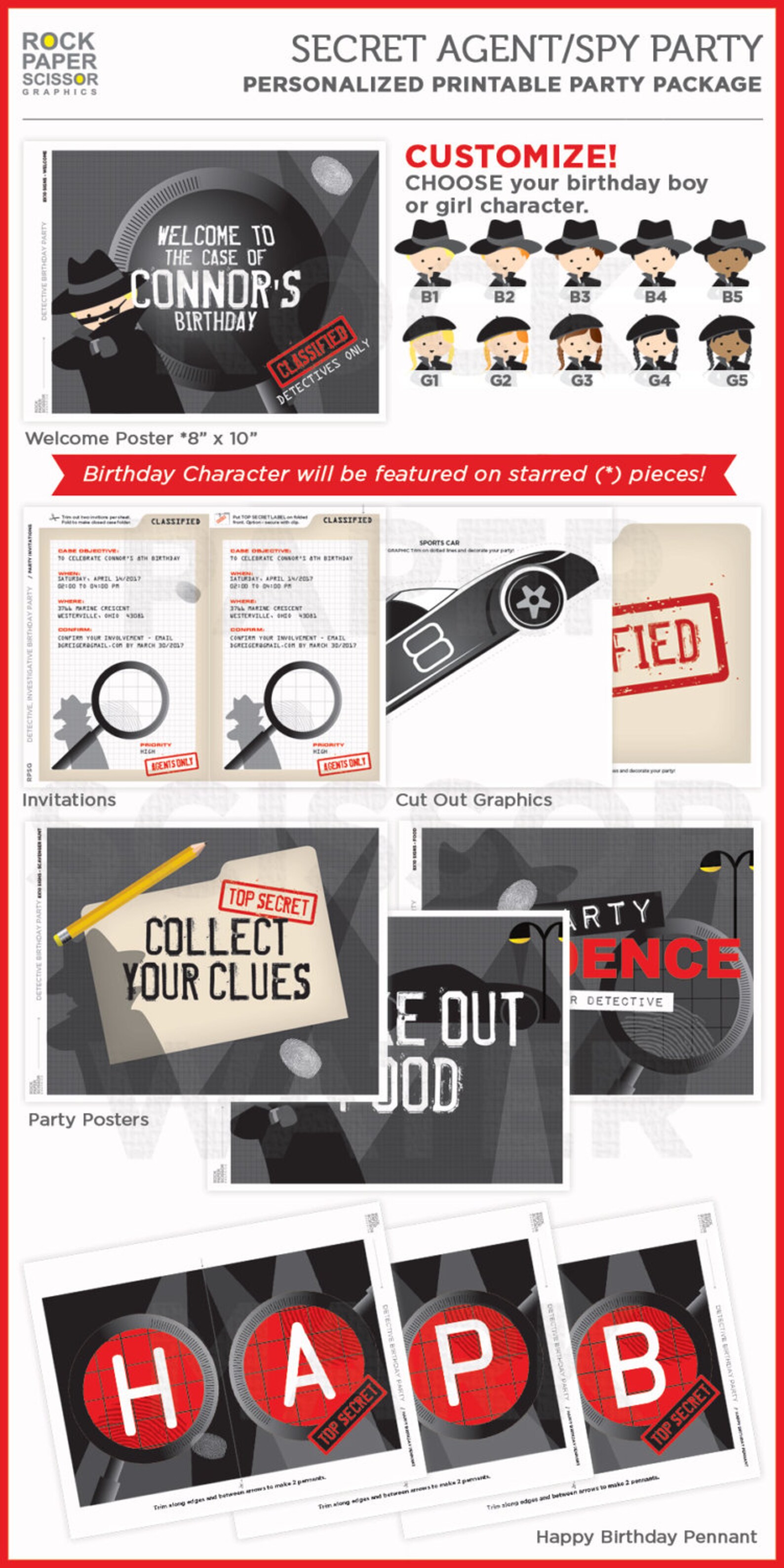 Boys Party Decorations for Detective, Private Eye, Private Investigator ...