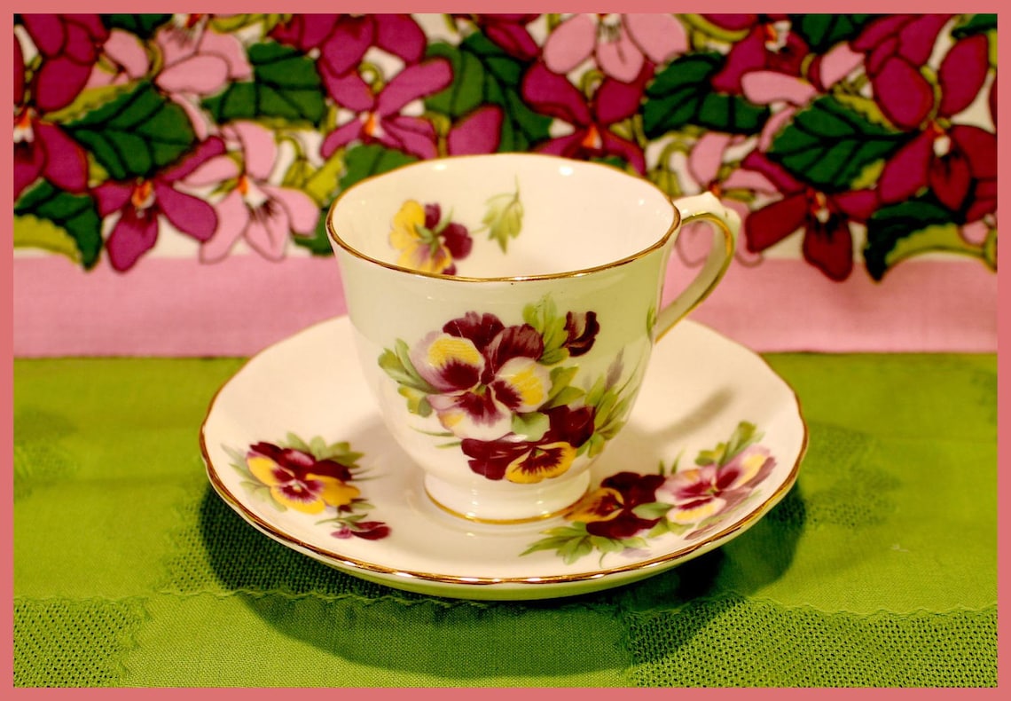 Royal Chelsea Pansy Demitasse Tea Cup & Saucer English Bone - Etsy