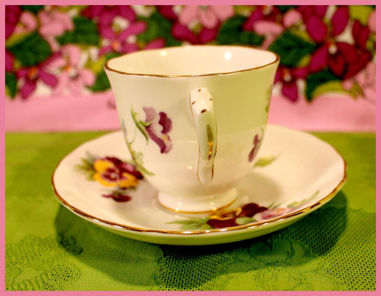 Royal Chelsea Pansy Demitasse Tea Cup & Saucer English Bone China ...