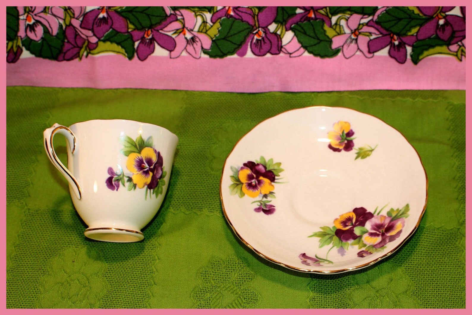 Royal Chelsea Pansy Demitasse Tea Cup & Saucer English Bone China ...