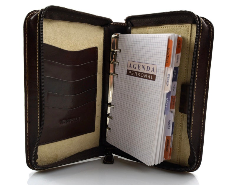 Leather Agenda A6 Document Folder Italian Handmade Zip Planner Agenda ...