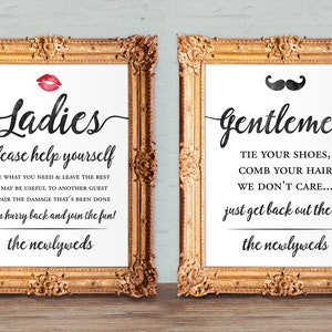 Wedding Bathroom Signs Bathroom Basket Signs Womens and | Etsy