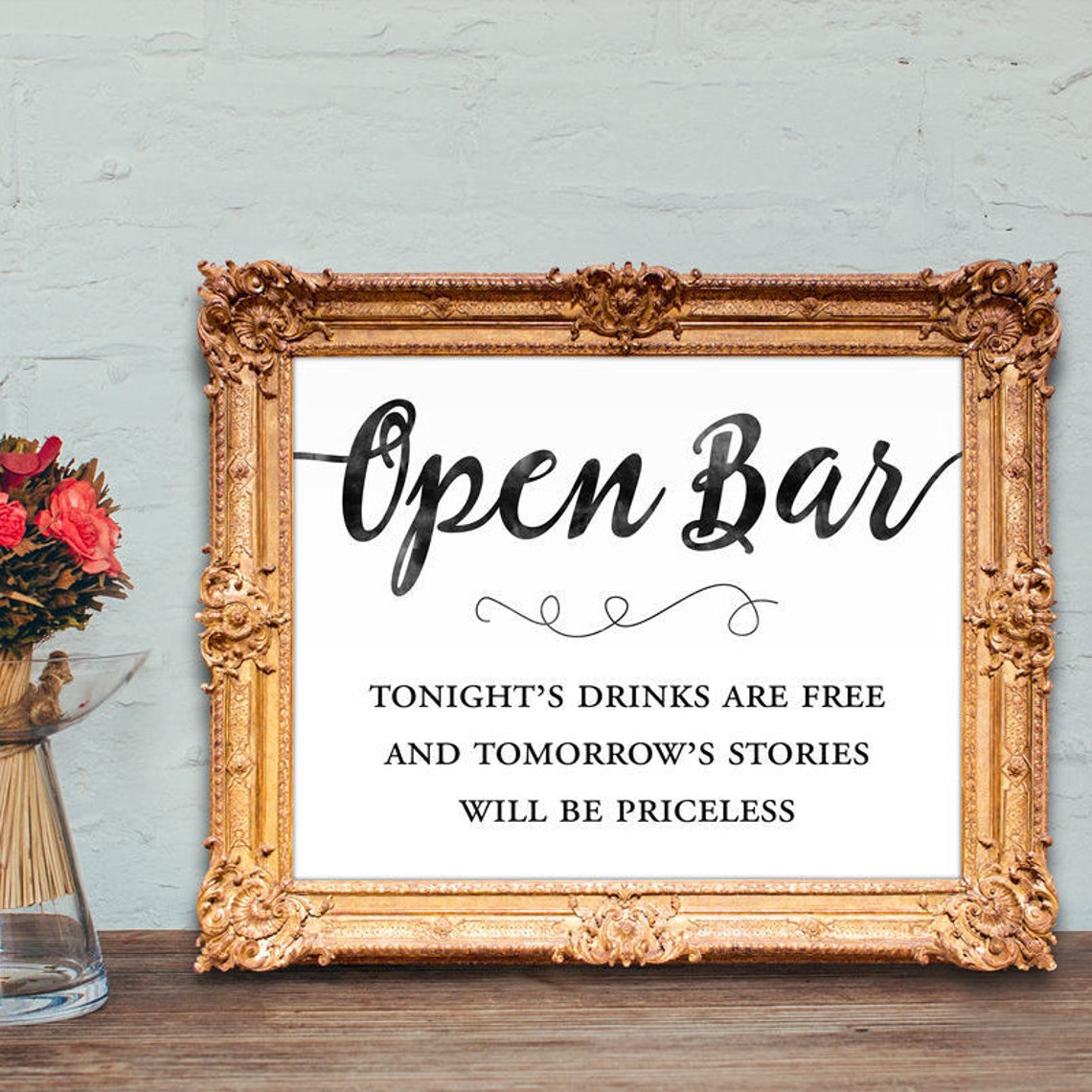 Open Bar Sign Wedding Bar Sign Tonights Drinks Are Free | Etsy