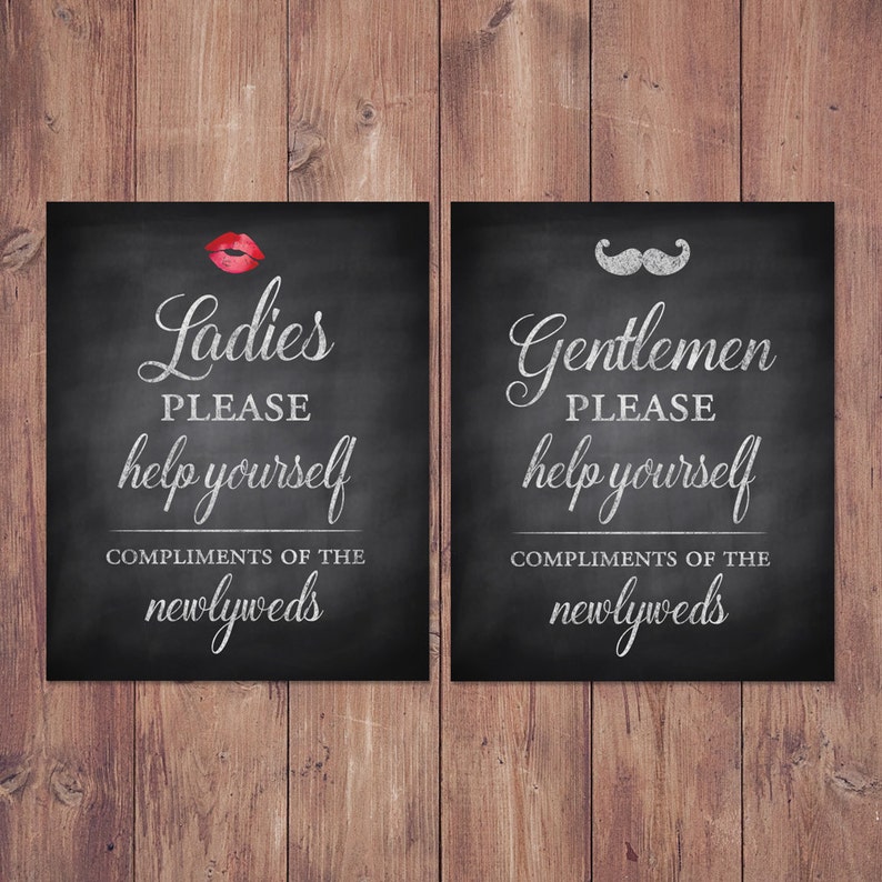 Wedding Bathroom Basket Signs Womens and Mens Hospitality - Etsy