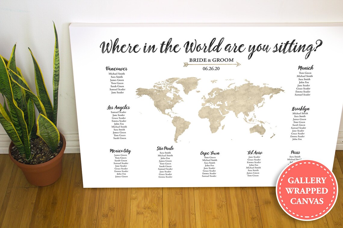 World Map Seating Chart Canvas Wedding Seating Chart - Etsy