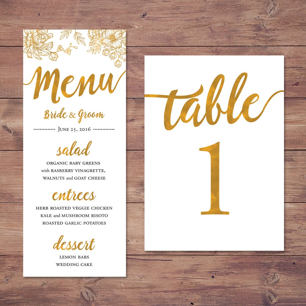 Wedding menu and table numbers 1 50 custom matching set | Etsy
