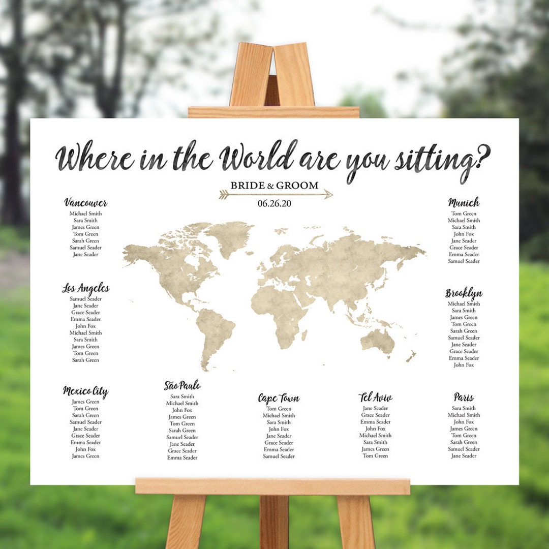 World Map Seating Chart - Wedding Seating Chart - Travel Themed Wedding ...