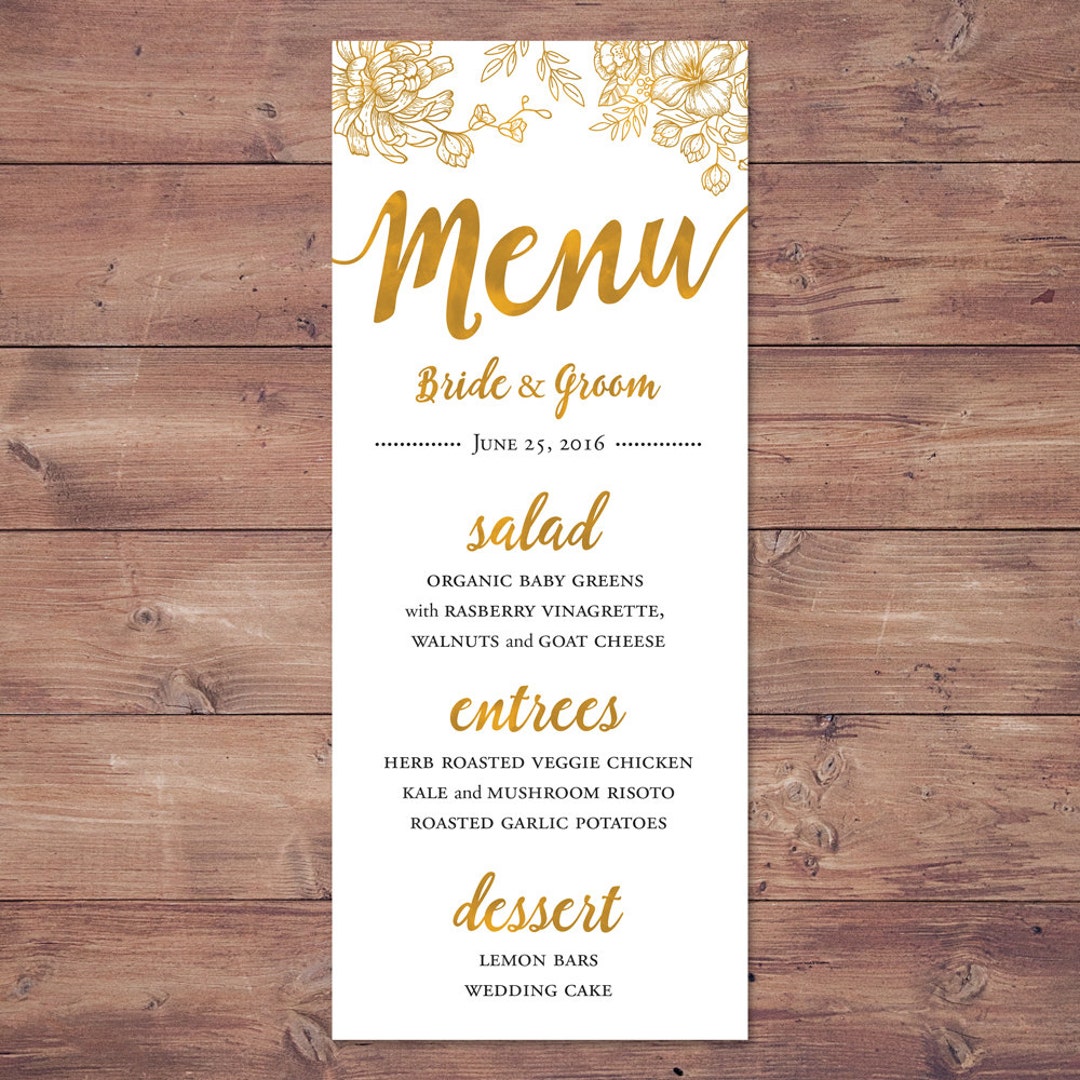 Wedding Menu Printable Wedding Menu Card Wedding Dinner Menu PRINTABLE ...