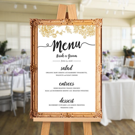 Wedding menu wedding dinner menu printable wedding menu | Etsy