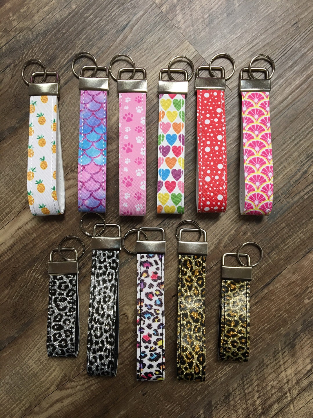 Vinyl Wristlet Keychain Key Fob, Pink Paw Print Wristlet, Hearts ...