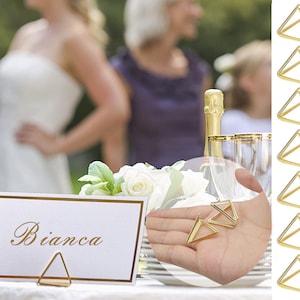 10/20/50 Gold NAME CARD HOLDER, Triangle Holder, Minimalist Wedding ...