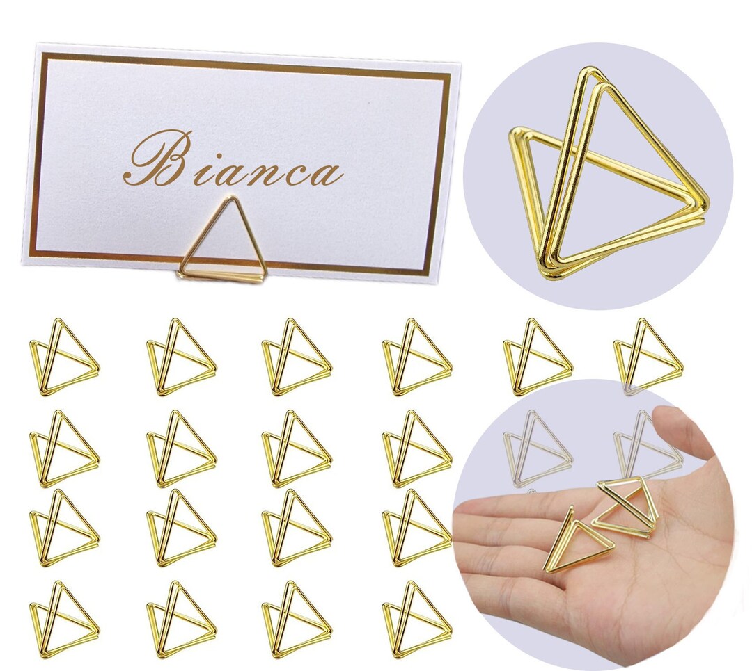 10/20/50 Gold NAME CARD HOLDER, Triangle Holder, Minimalist Wedding ...
