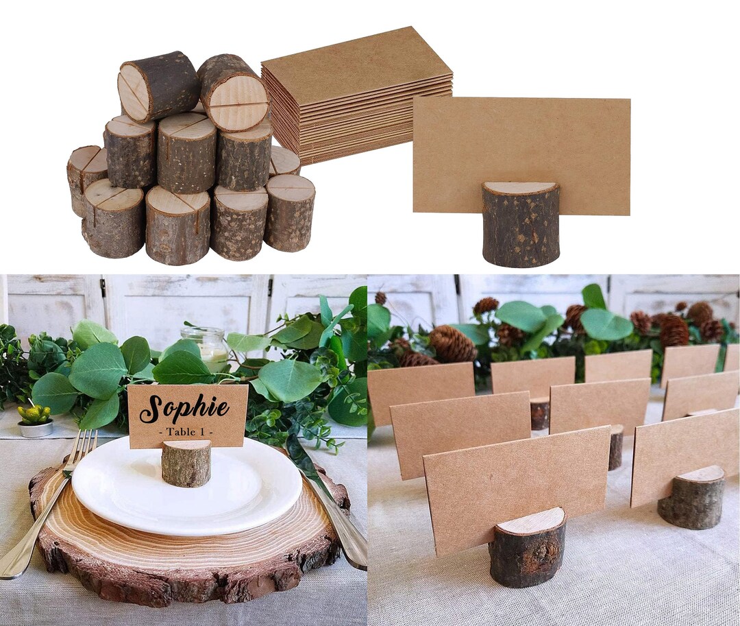 Wooden HOLDERS + CARDS, Rustic Wood Wedding Place Card Stand, Table ...