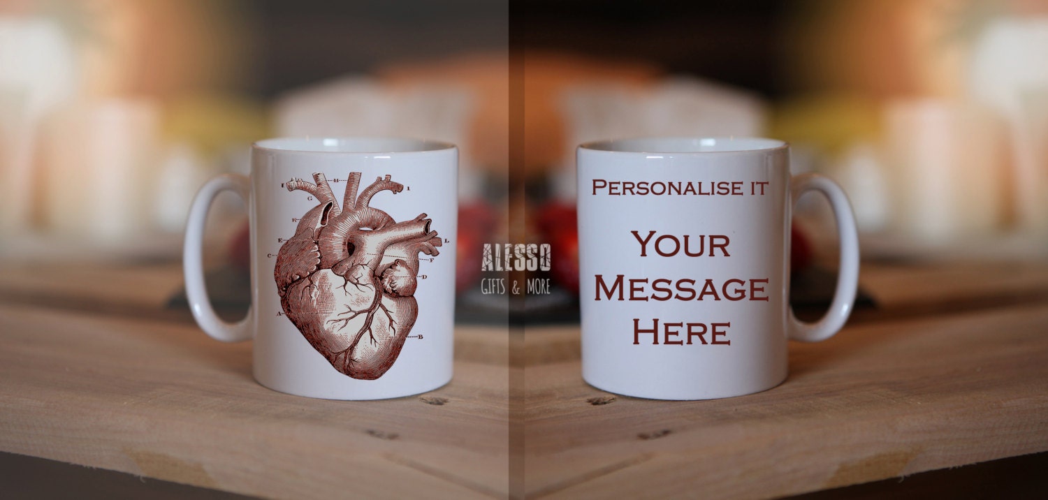 Vintage ANATOMICAL HEART mug. Personalised coffee mug. Vintage | Etsy