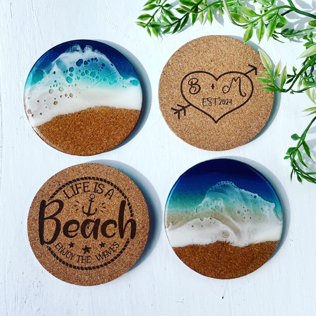 Personalized Ocean Coasters Coastal Drink Ware Wedding Engagement ...