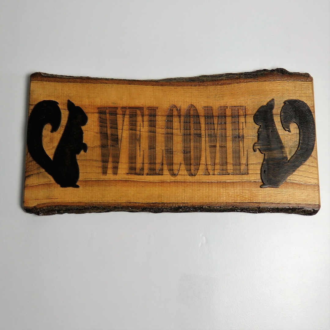 Welcome Sign Live Edge Wood Black Squirrels - Etsy