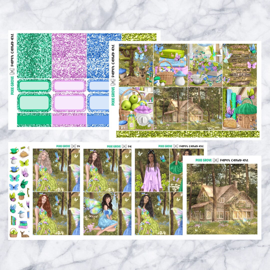 ADD-ONS Pixie Grove // Planner Stickers // Double Box, Glitter Headers ...