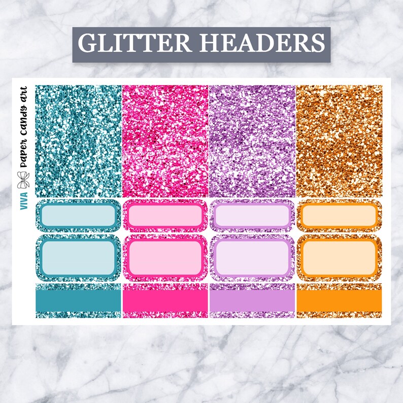 ADD-ONS Viva // Planner Stickers // Double Box, Glitter Headers, Full ...