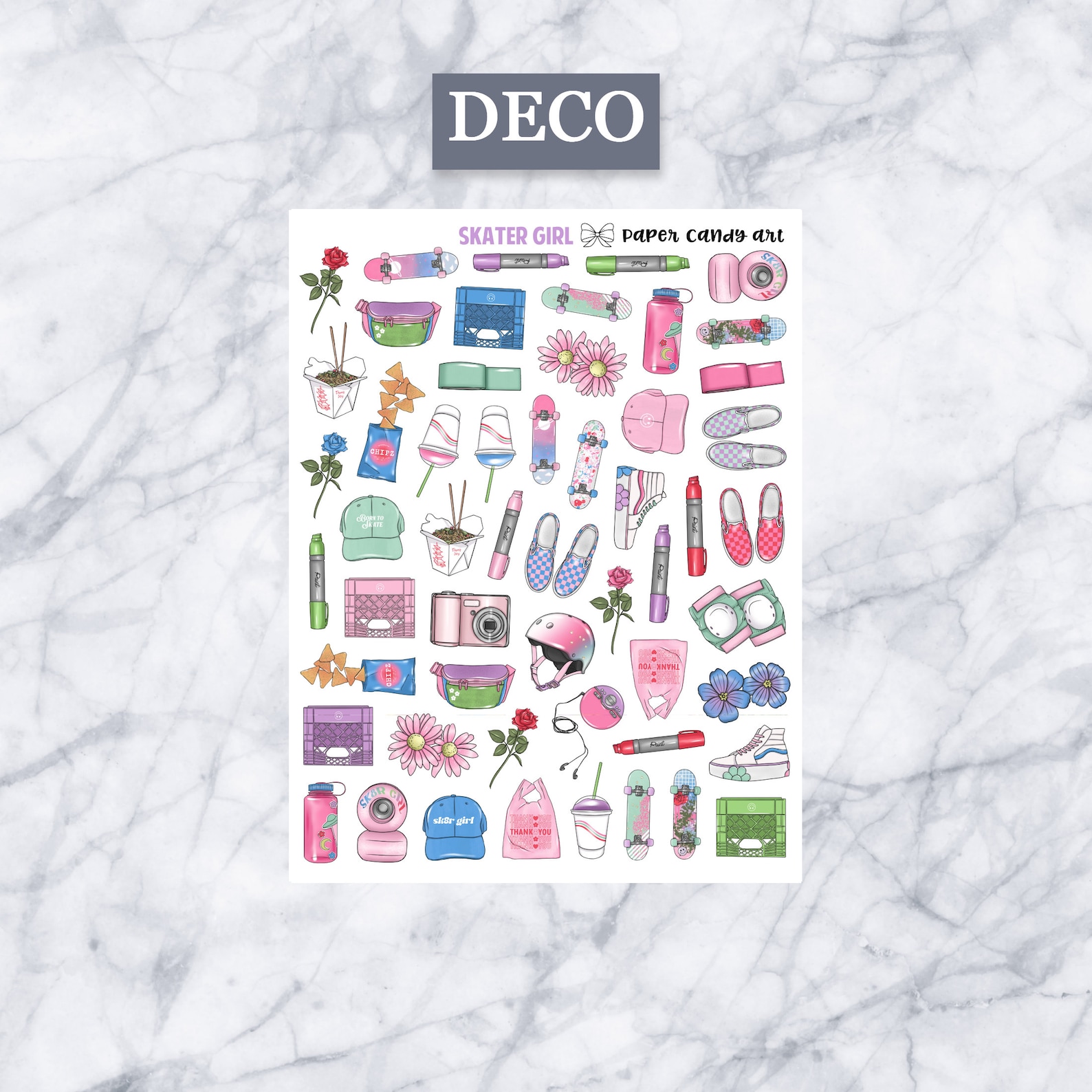 ADD-ONS Skater Girl // Planner Stickers // Double Box, Glitter Headers ...