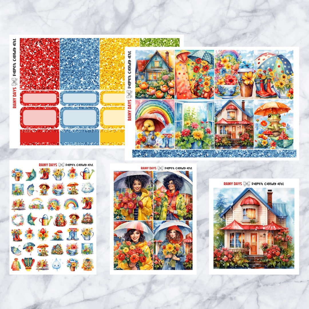 ADD-ONS Rainy Days // Planner Stickers // Double Box, Glitter Headers ...