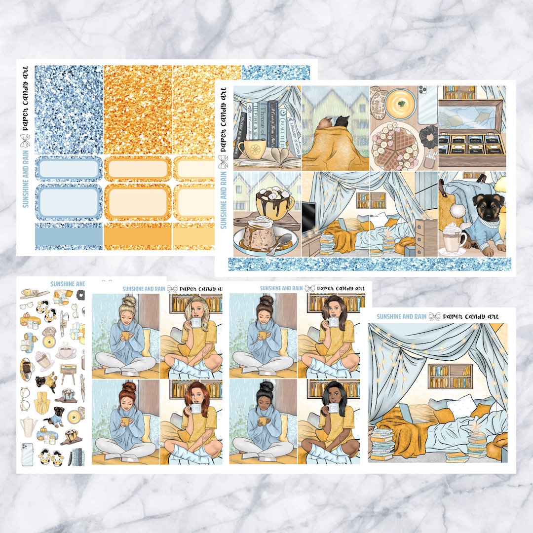 ADD-ONS Sunshine and Rain // Planner Stickers // Double Box, Glitter ...