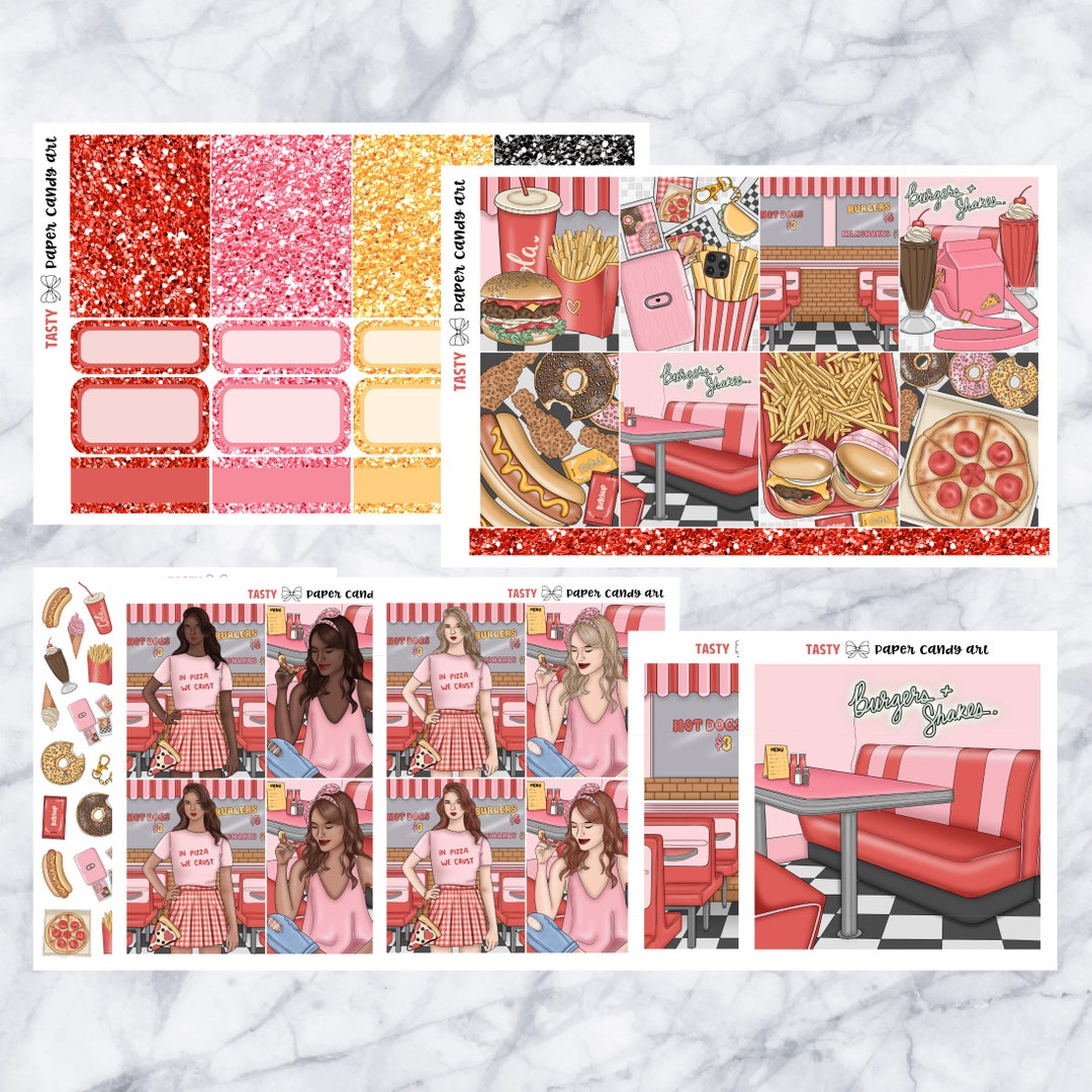 ADD-ONS Tasty // Planner Stickers // Double Box, Glitter Headers, Full ...