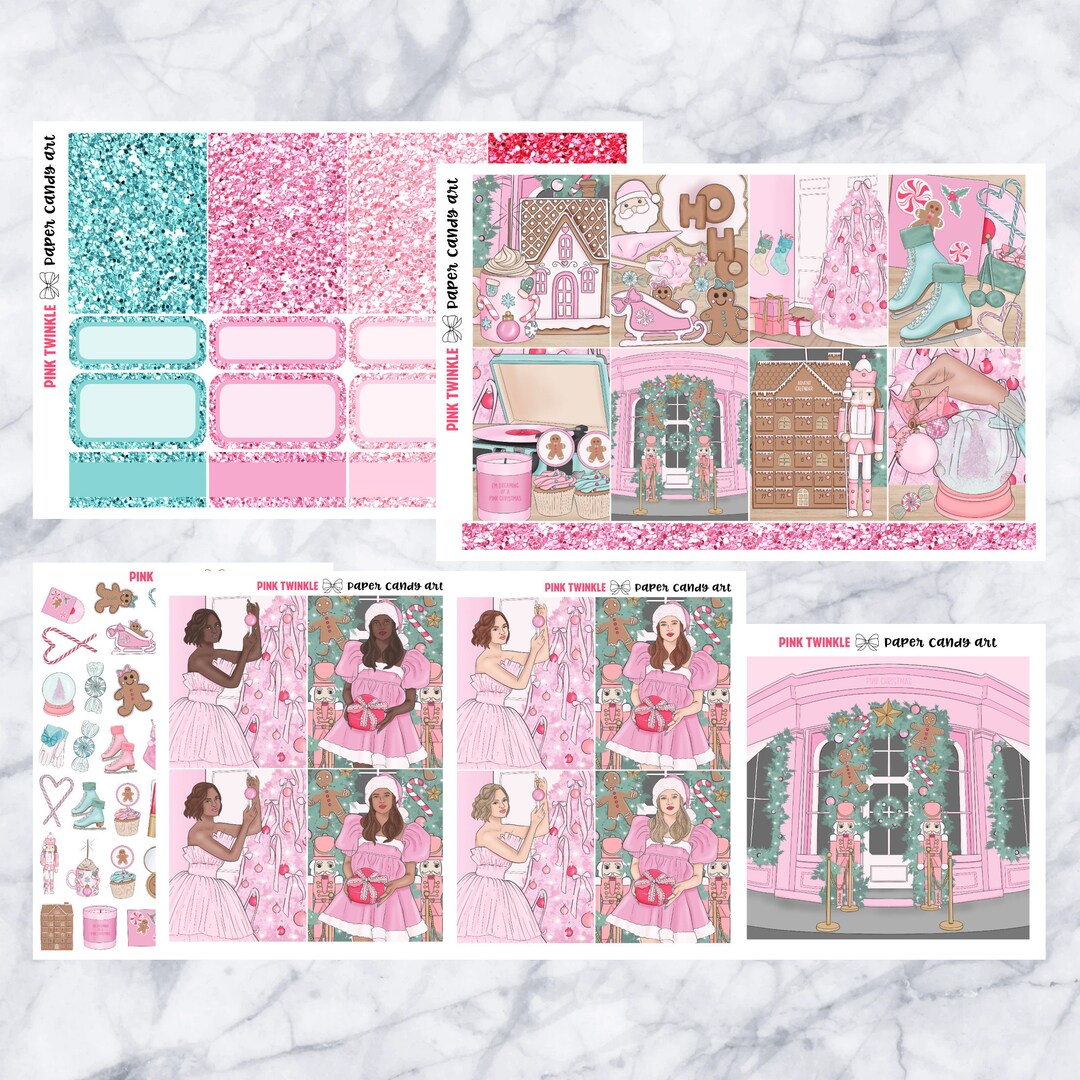 ADD-ONS Pink Twinkle // Planner Stickers // Double Box, Glitter Headers ...