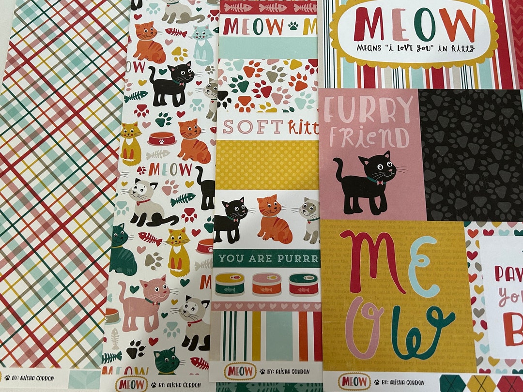 Cat Scrapbook Paper, Echo Park Meow Collection, Double Sided (4 Sheets ...