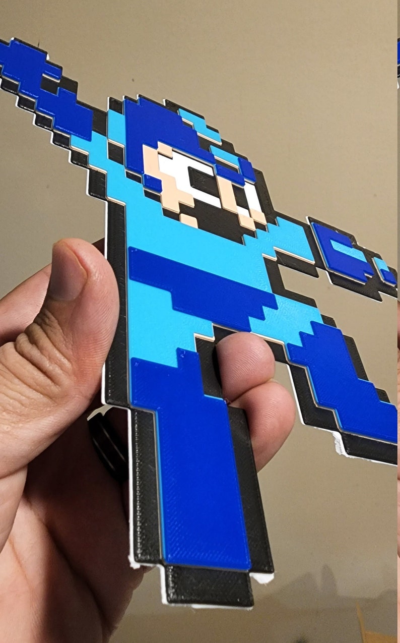 8-bit Mega Man Wall Art, Pixel Decoration With Fireball - Etsy