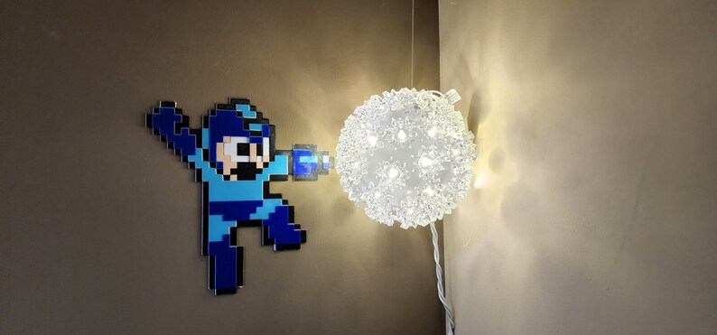 8-bit Mega Man Wall Art, Pixel Decoration With Fireball - Etsy