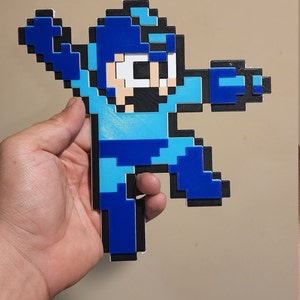 8-bit Mega Man Wall Art, Pixel Decoration With Fireball - Etsy